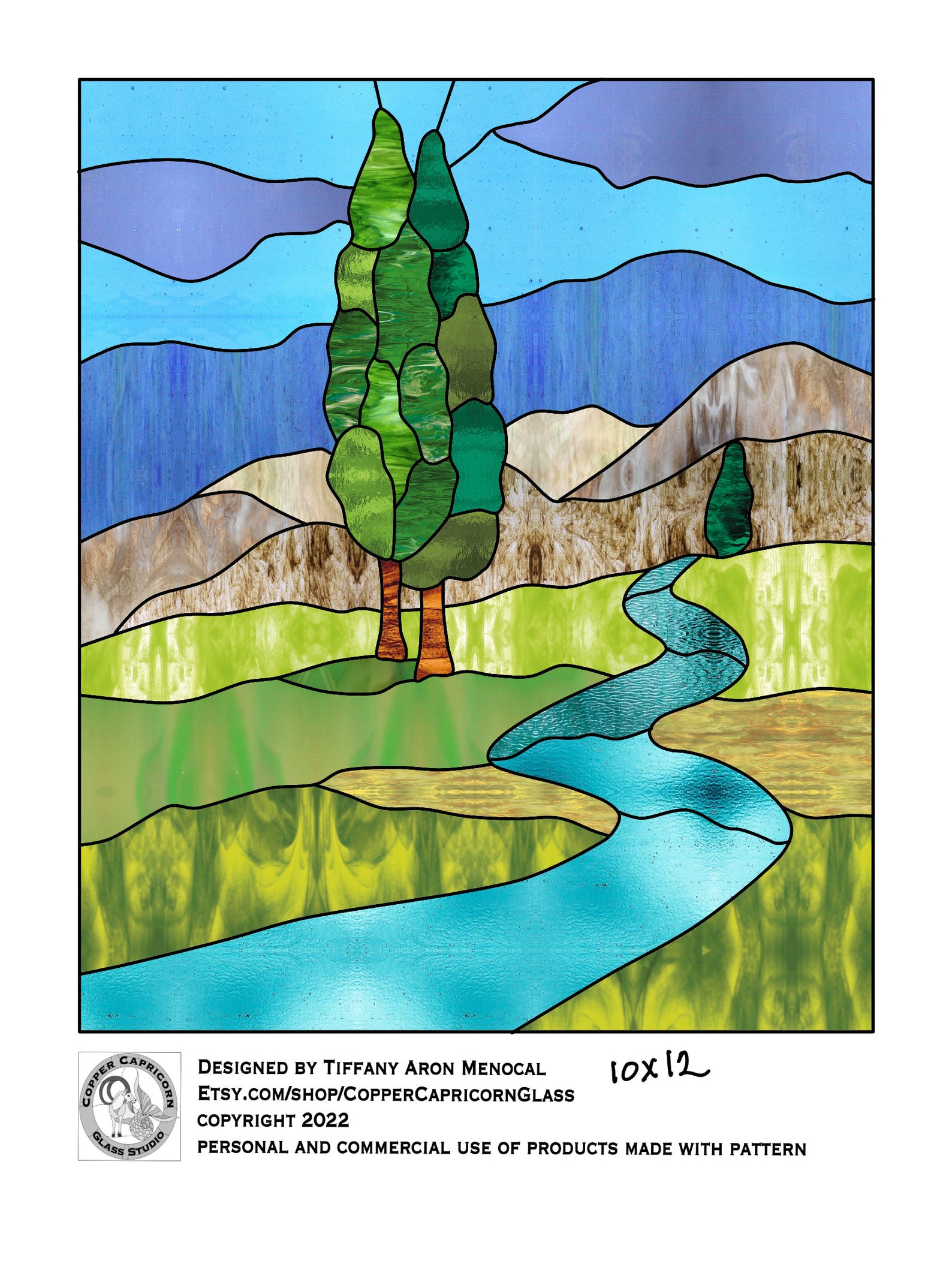 Landscape Panel With River Stained Glass Pattern Digital - Etsy