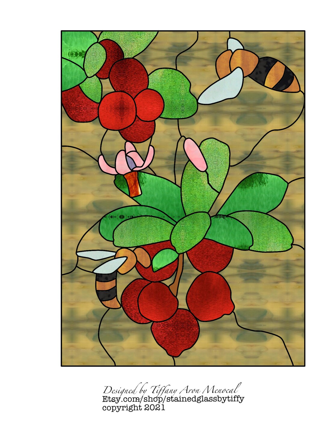Cranberry Bees Stained Glass Pattern Digital Download - Etsy