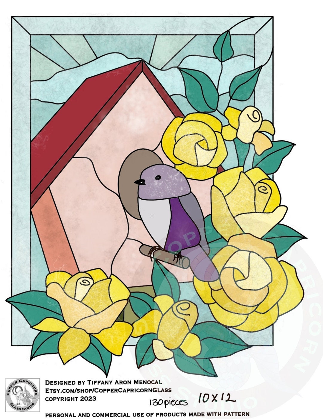 BIRDHOUSE • Roses Bird House • Stained Glass Pattern • Digital Download ...