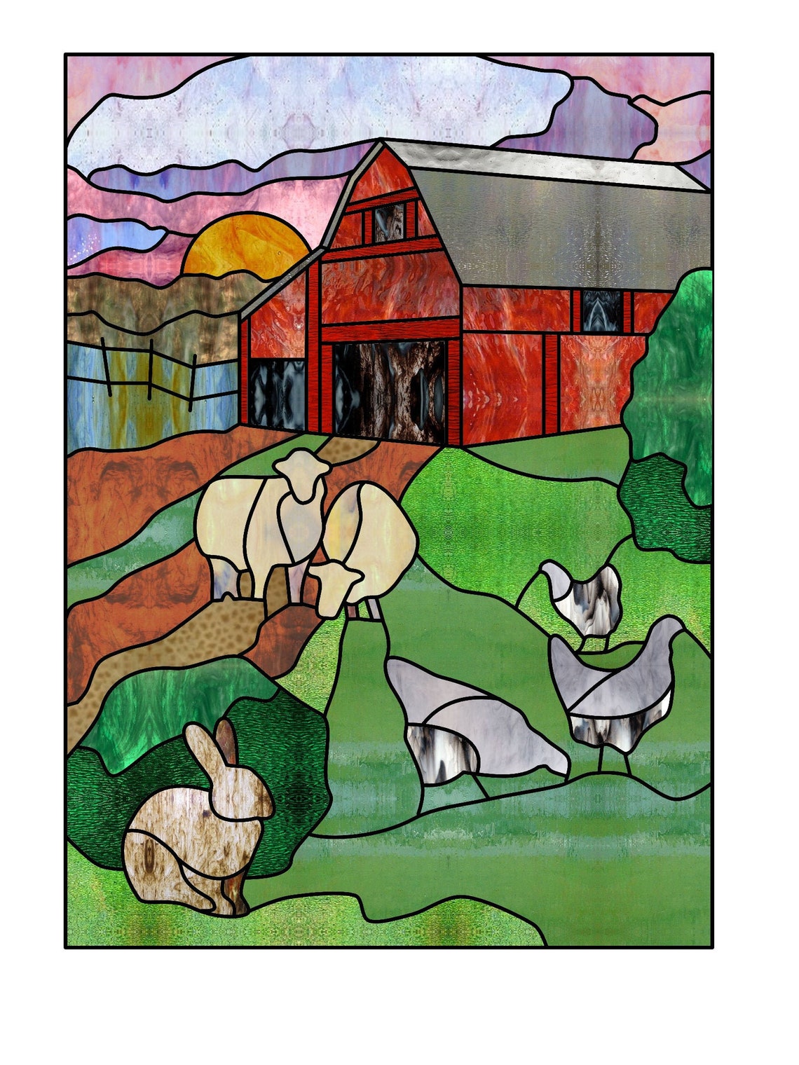 Farm Yard Stained Glass Pattern Digital Download | Etsy