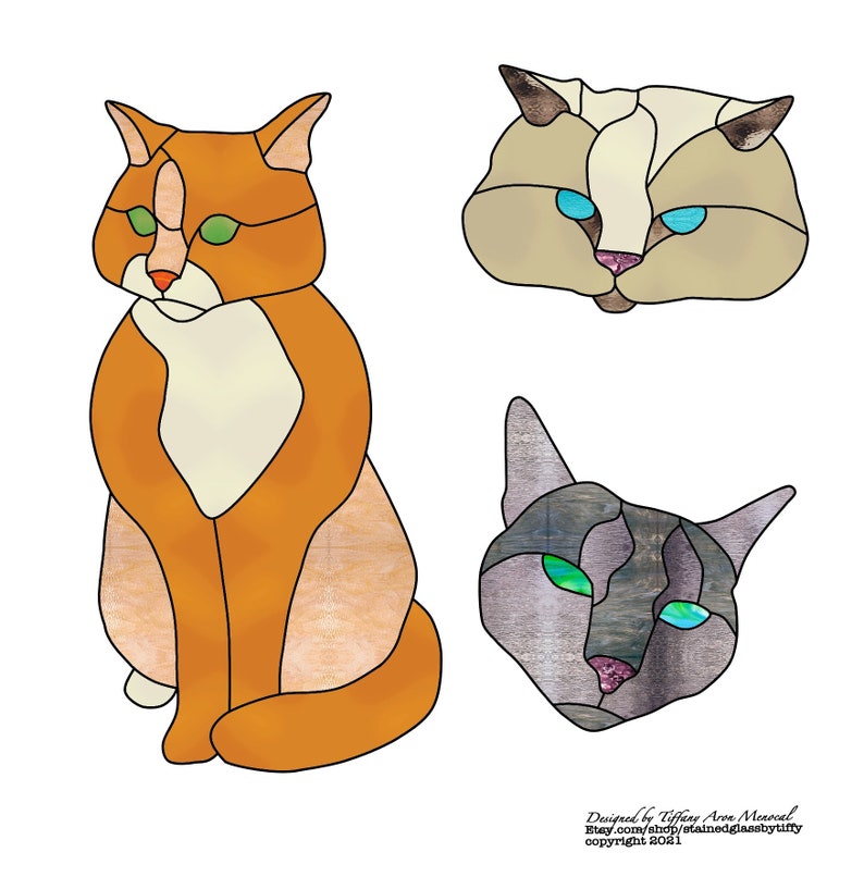 Cat Stained Glass Patterns Three Variations Digital Download - Etsy