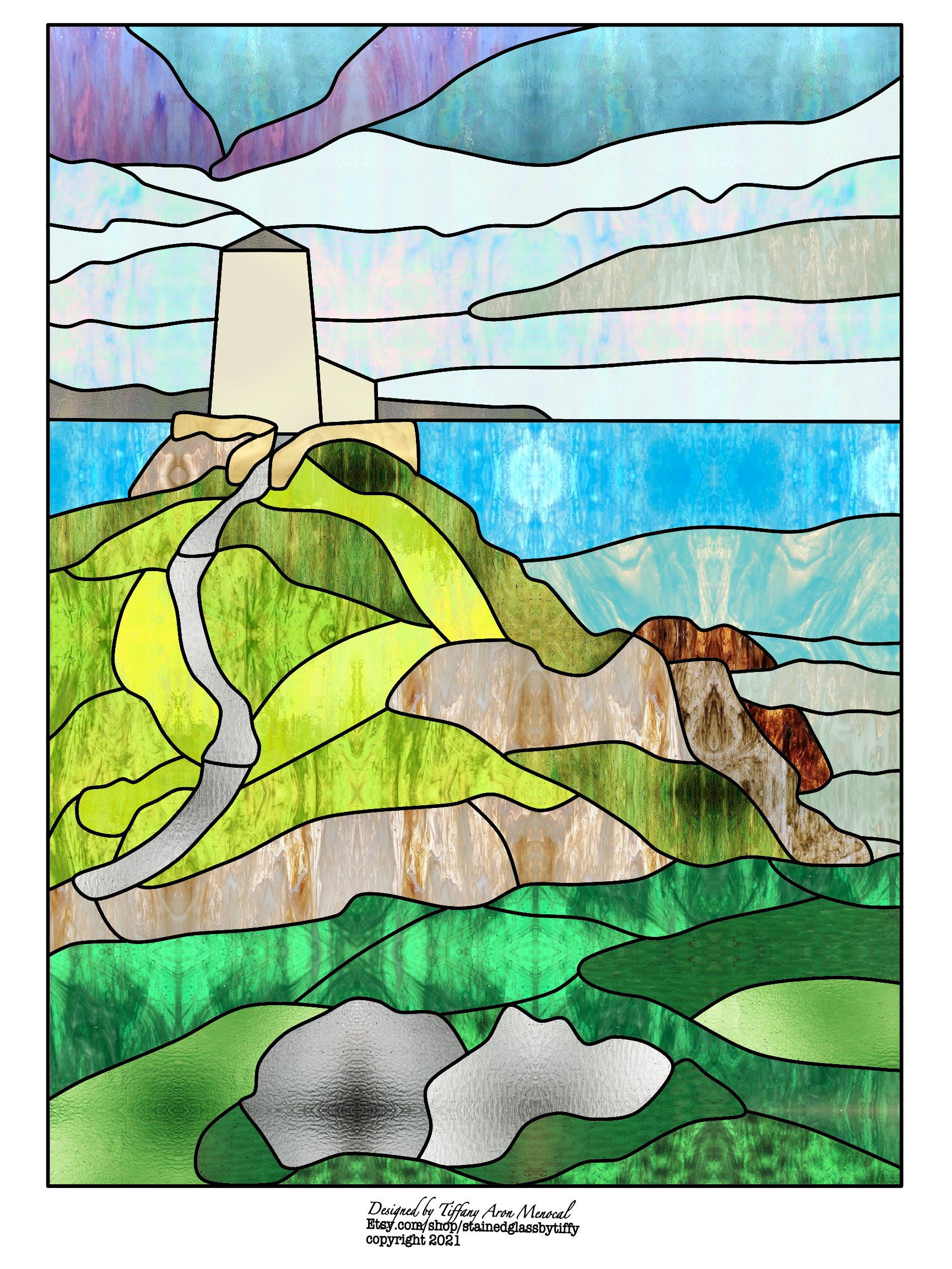 Castle tower cliff Stained Glass Pattern Digital Download | Etsy