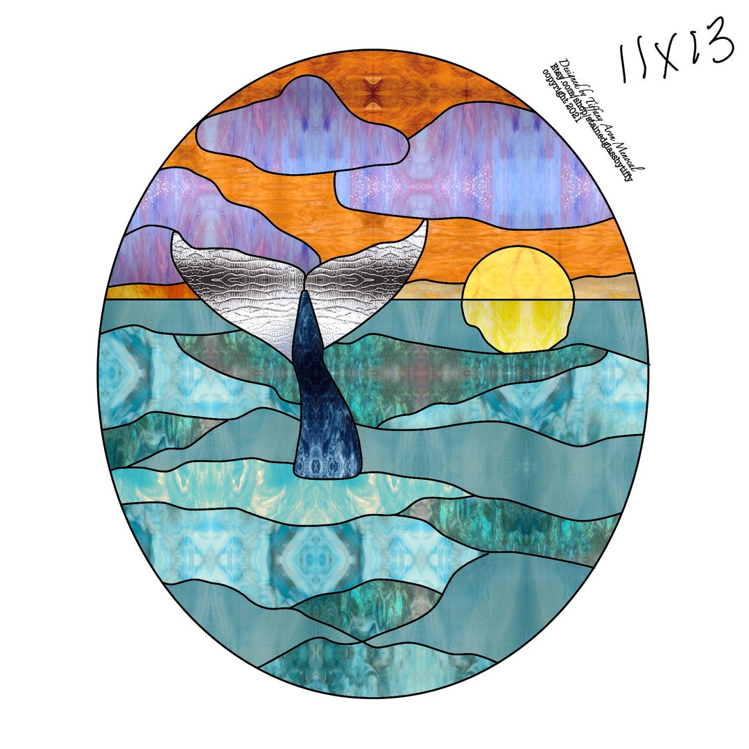 Whale Tail Sunset Stained Glass Pattern Digital Download - Etsy