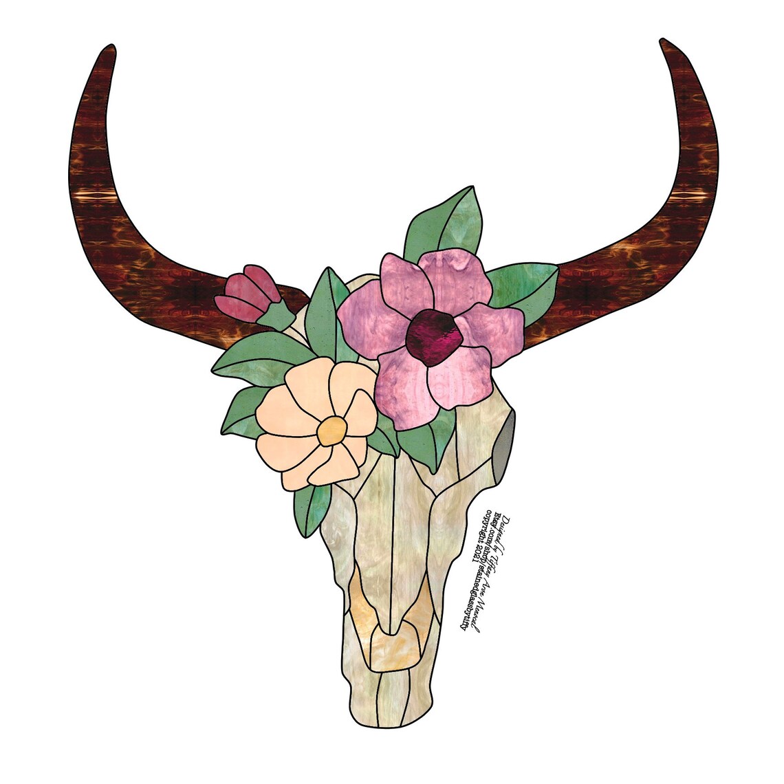 Cow Skull With Roses Stained Glass Pattern Digital Download - Etsy