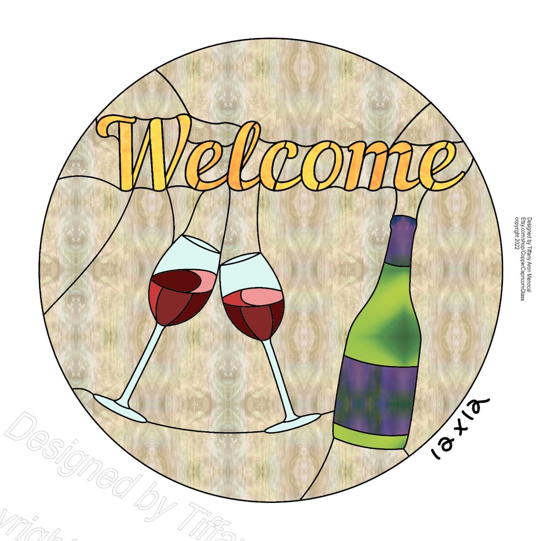 Welcome Sign Stained Glass Pattern Digital Download Wine - Etsy
