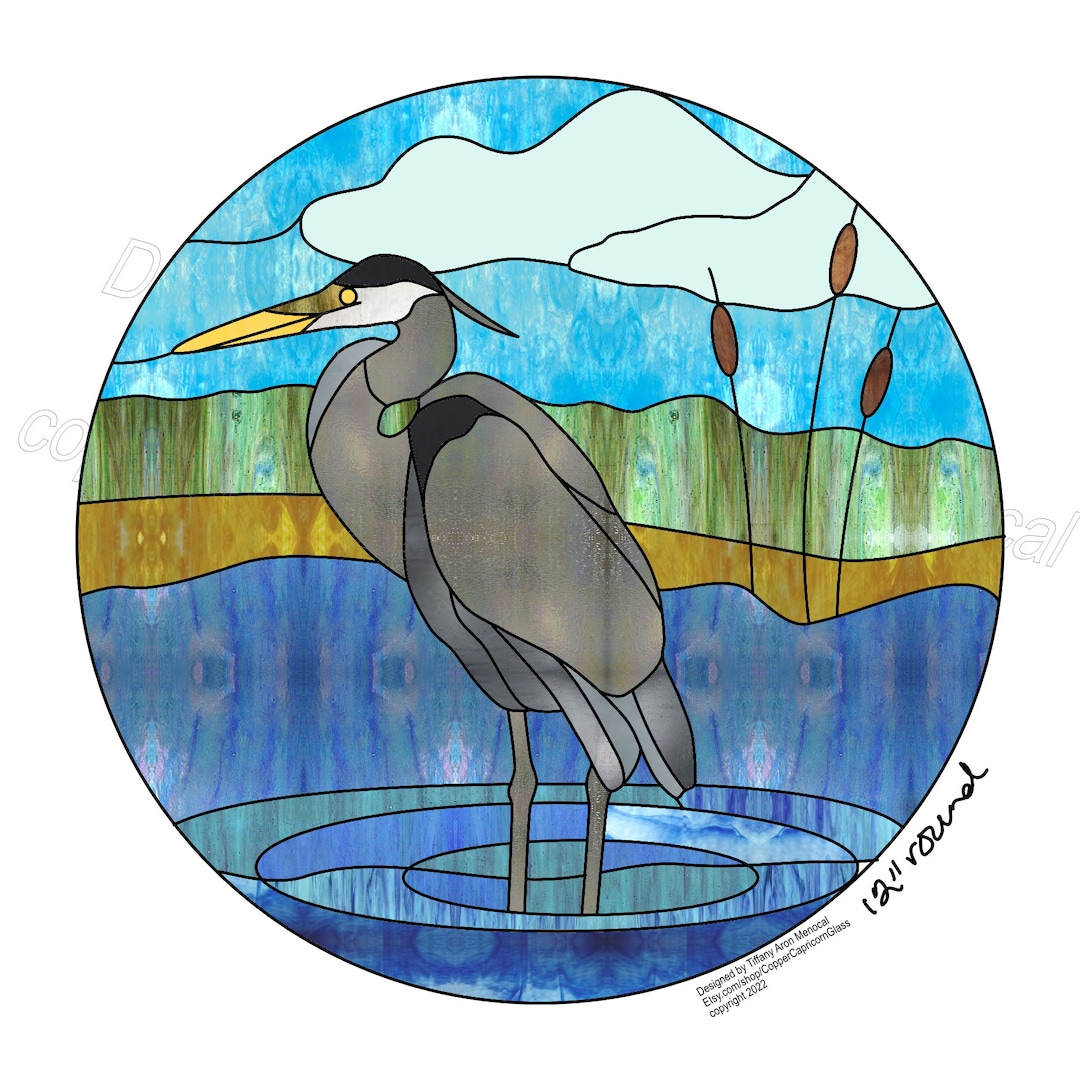 ROUND HERON • Lake Blue • Stained Glass Pattern • Digital Download - Etsy