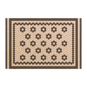 Black and White Hex Tile Floral Pattern Doormat - Welcome Mat for Home ...