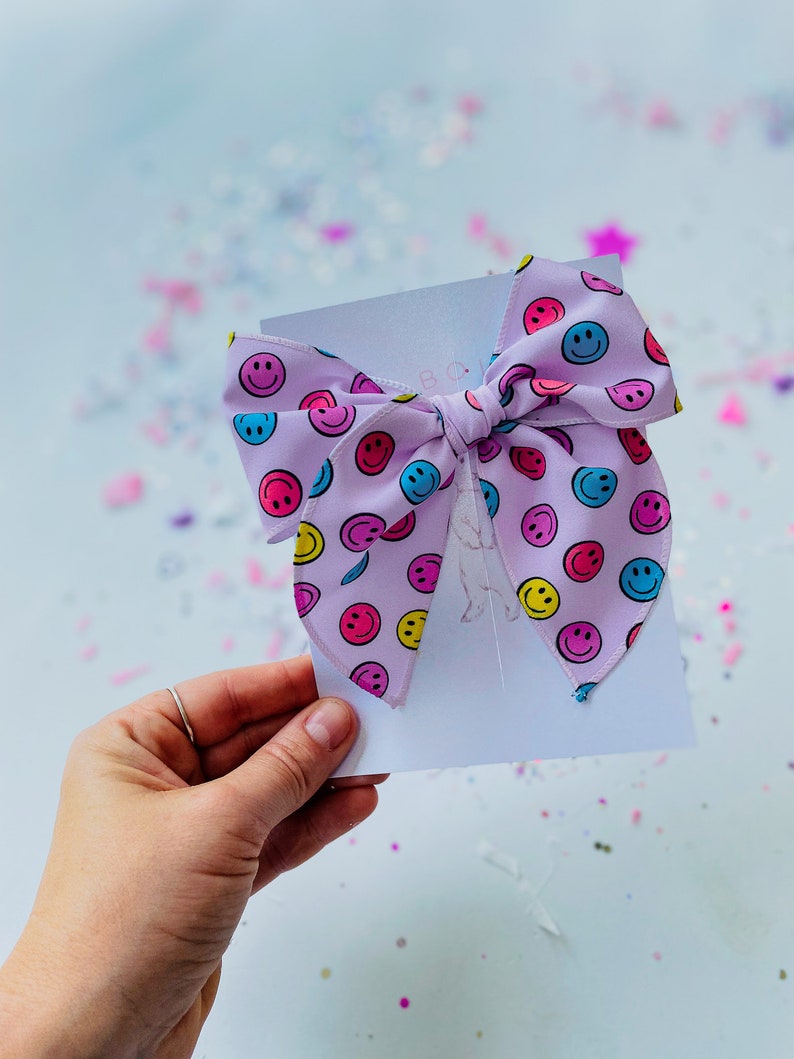 Smiley Face Bow All Smiles Bow Rainbow Colors Bow Girls Bow - Etsy