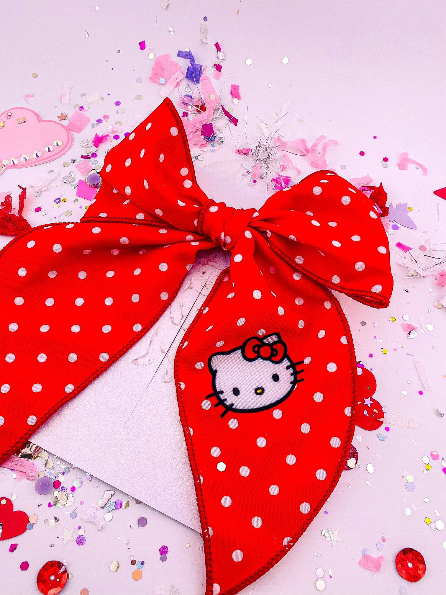 Hello Cat Bow; Kitty Fable Bow; Large Kitten Bow; Red and White Polka ...