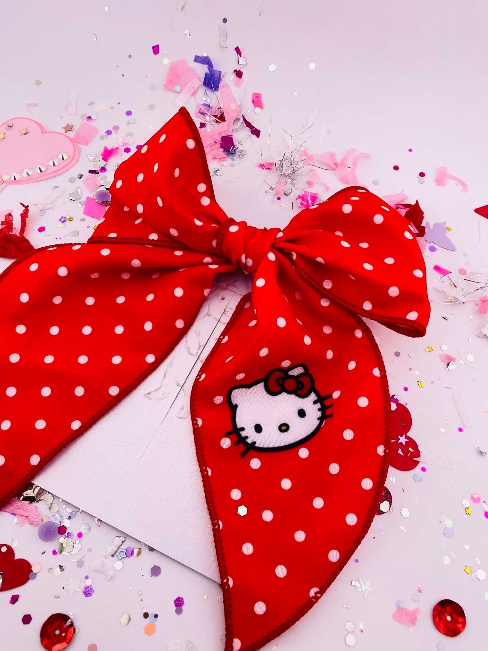 Hello Cat Bow; Kitty Fable Bow; Large Kitten Bow; Red and White Polka ...
