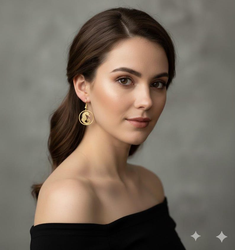 Hand Cut Coin 18K Gold Plated Seahorse Earrings, Singapore 10 Cents ...