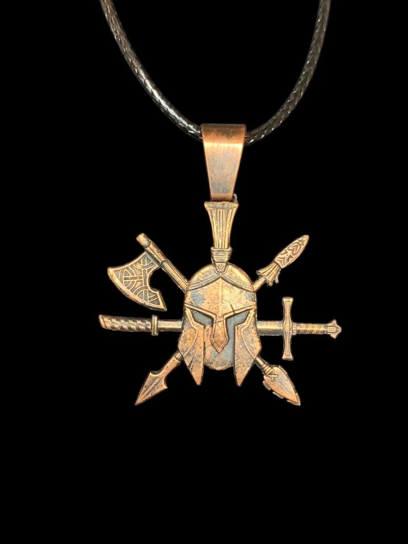 Casco espartano de cobre puro 999 y medallón de armas, hecho a mano ...