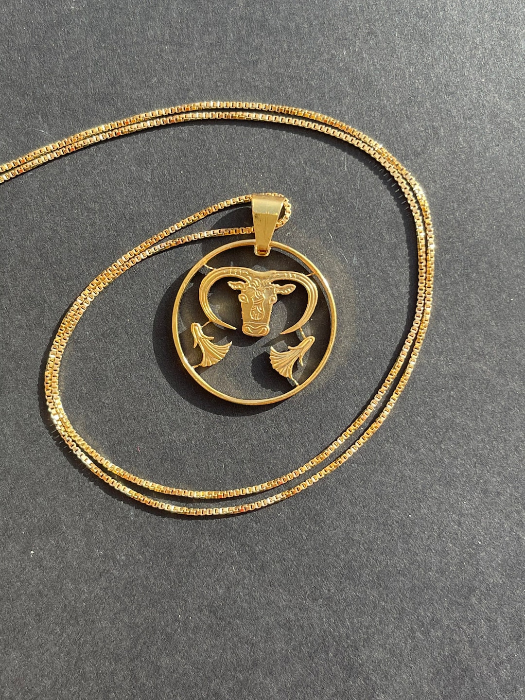 18K Gold Plated Bull Pendant, Cyprus 5 Cents - Etsy