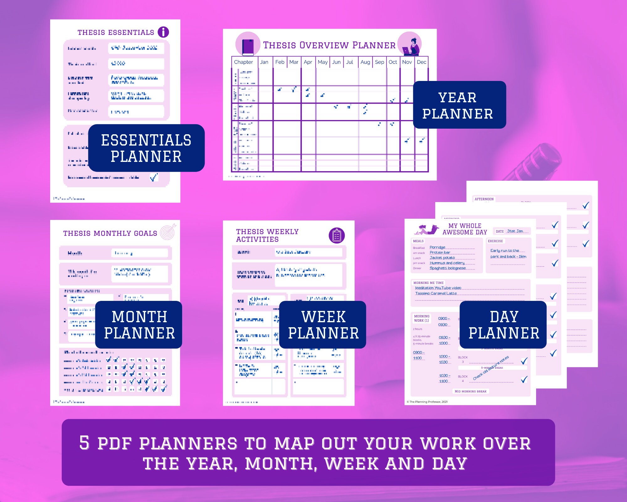 Dissertation Thesis Student Planner Year Month Week Day - Etsy