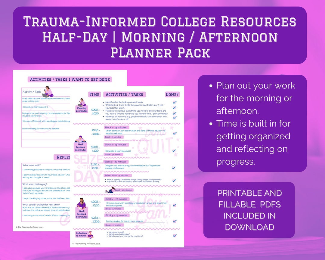 Trauma-informed College Half-day Planner: Printable Fillable (PDF) - Etsy