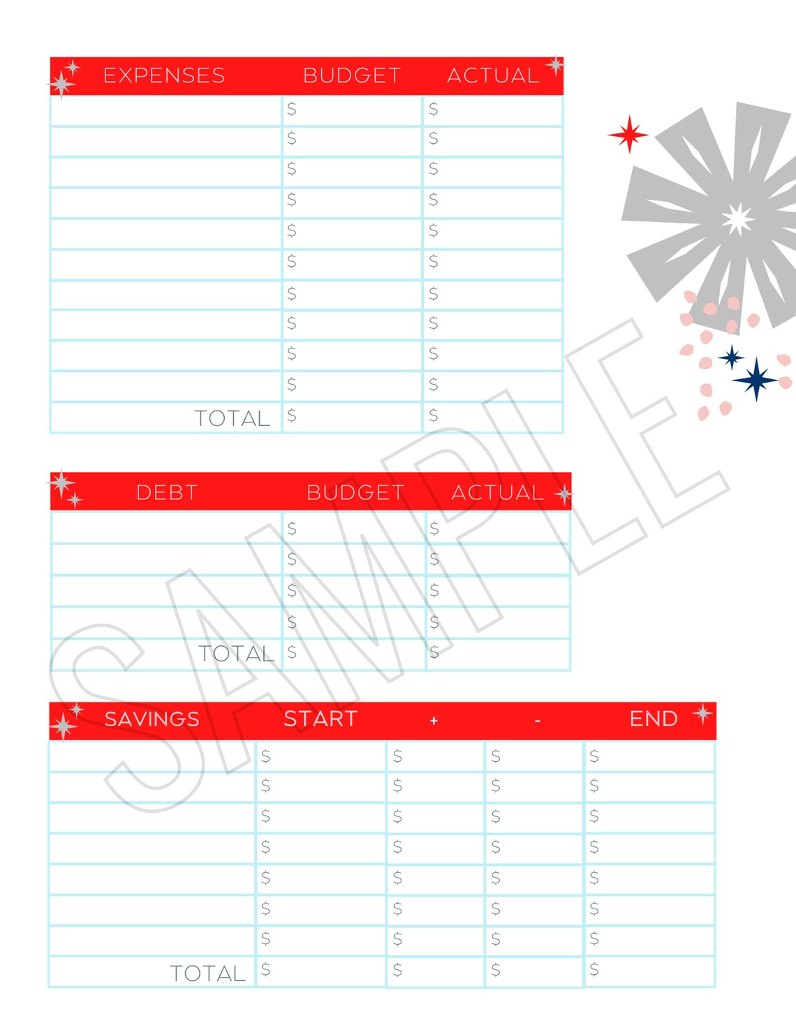 Monthly Budget PDF 7x9 Planner Insert. Budgeting Template, Plum Paper ...