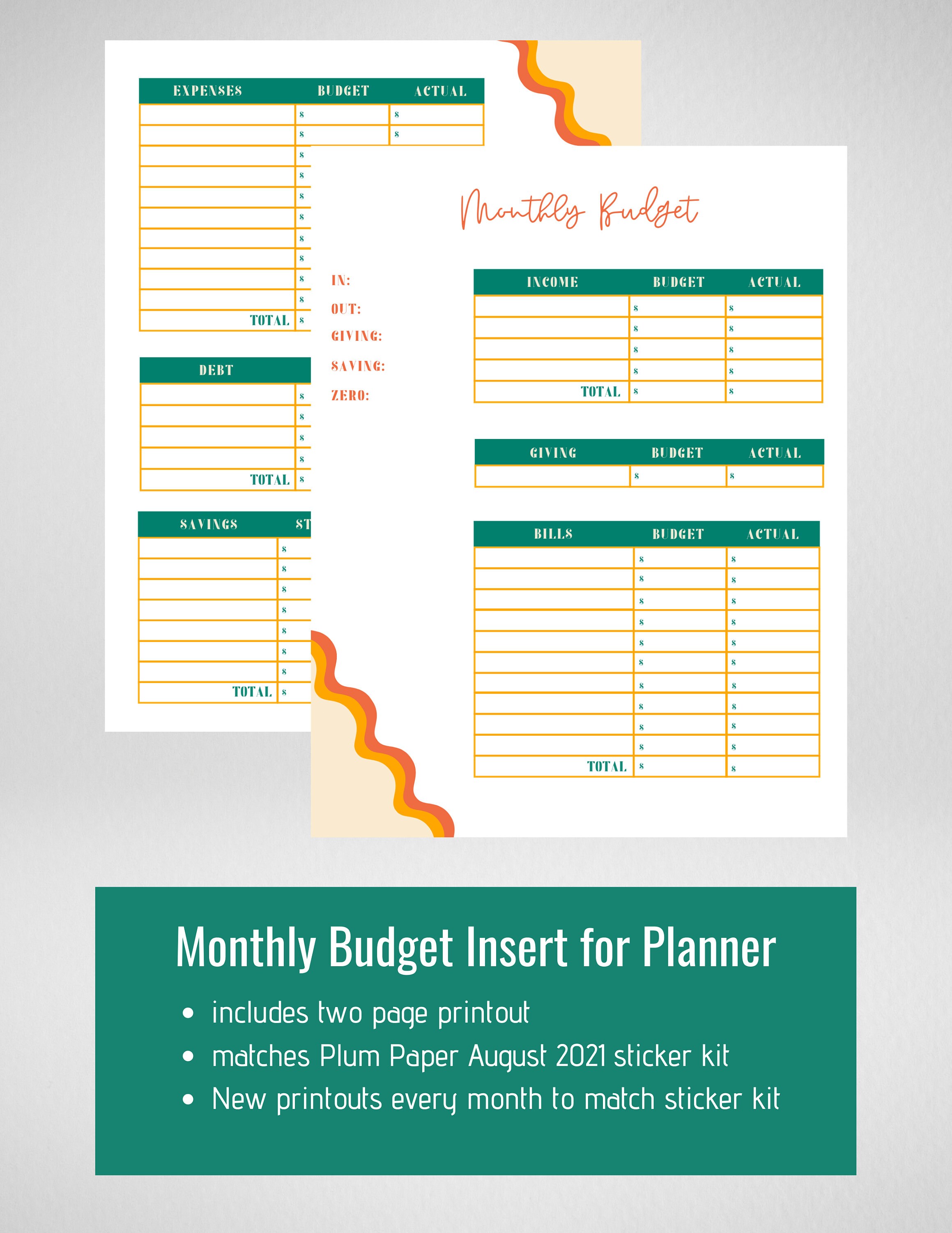 Monthly Budget PDF 7x9 Planner Insert. Budgeting Template, Plum Paper ...