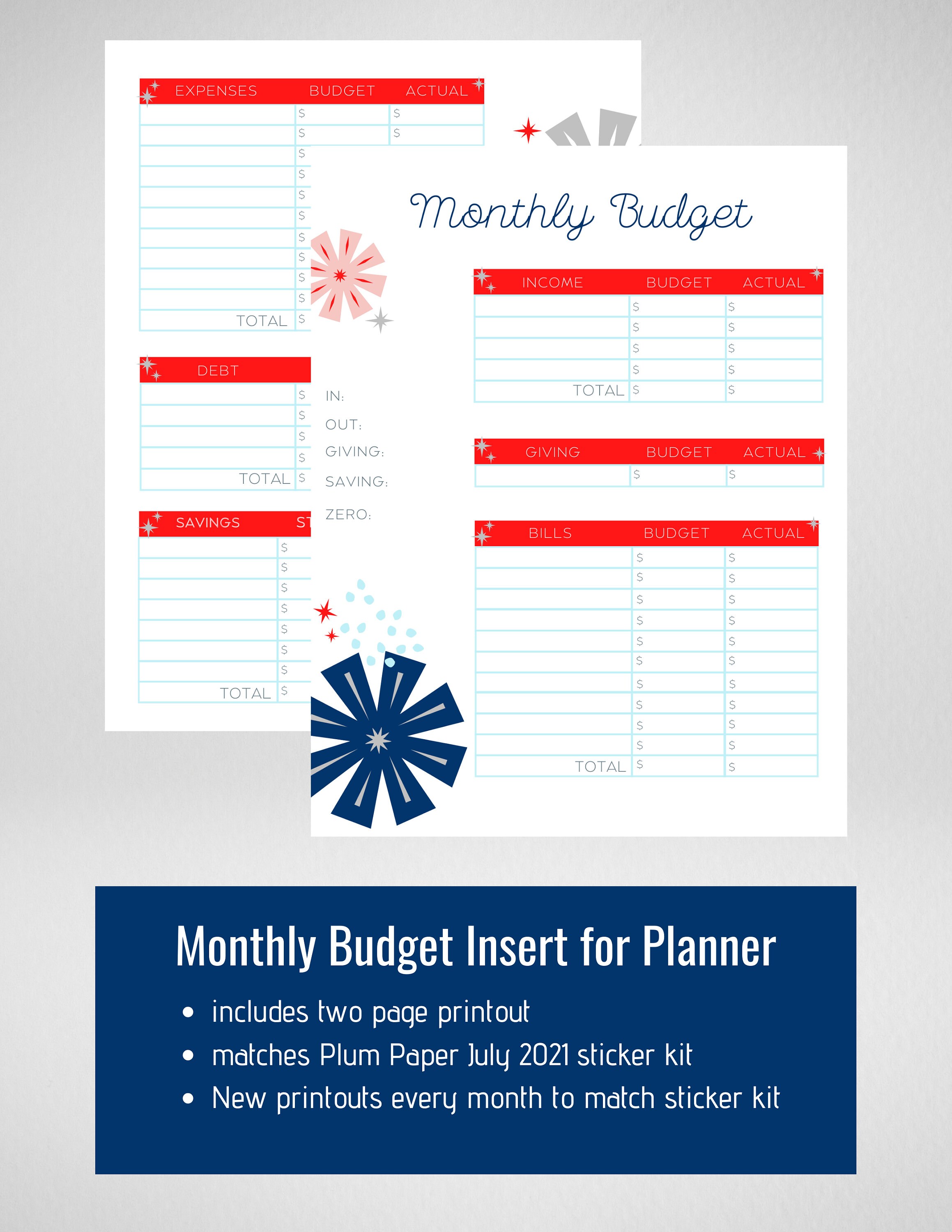 Monthly Budget PDF 7x9 Planner Insert. Budgeting Template, Plum Paper ...