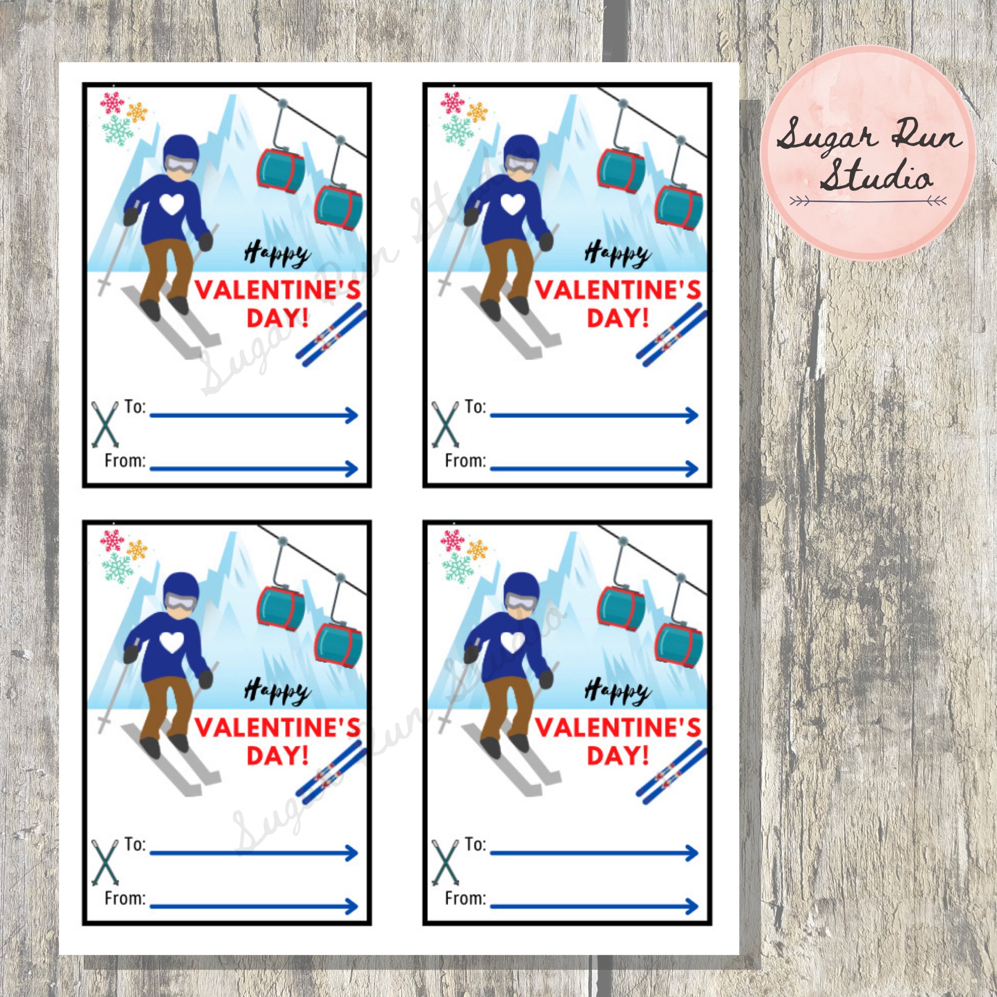 Skier Valentine, Snow Valentine, Boy Valentine, Printable Cards, School ...