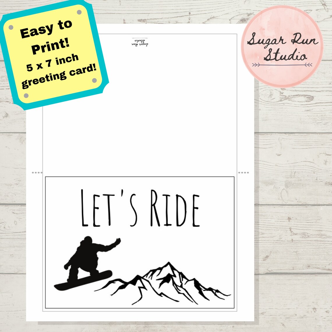 Let's Ride, Snowboarding Card, 5x7in Greeting Card, Snowboarding ...