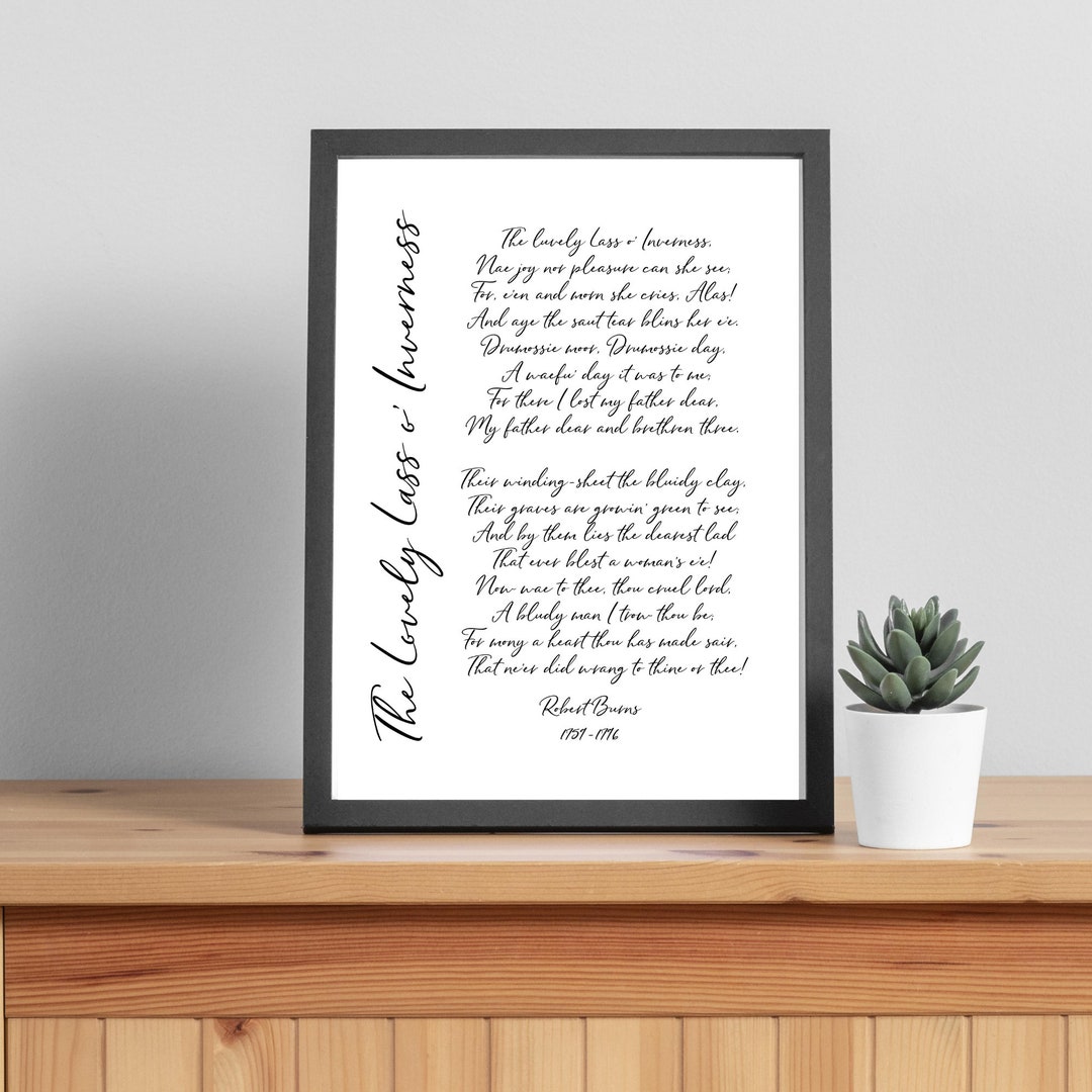 Robert Burns Poem Print: Lovely Lass O' Inverness, Scottish Wall Art ...