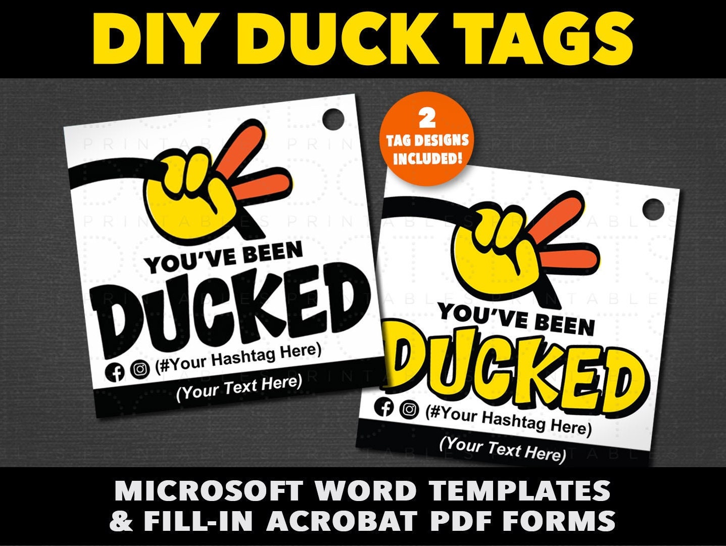 Editable Duck Duck Tags - You've Been Ducked - Peace Sign Duck ...