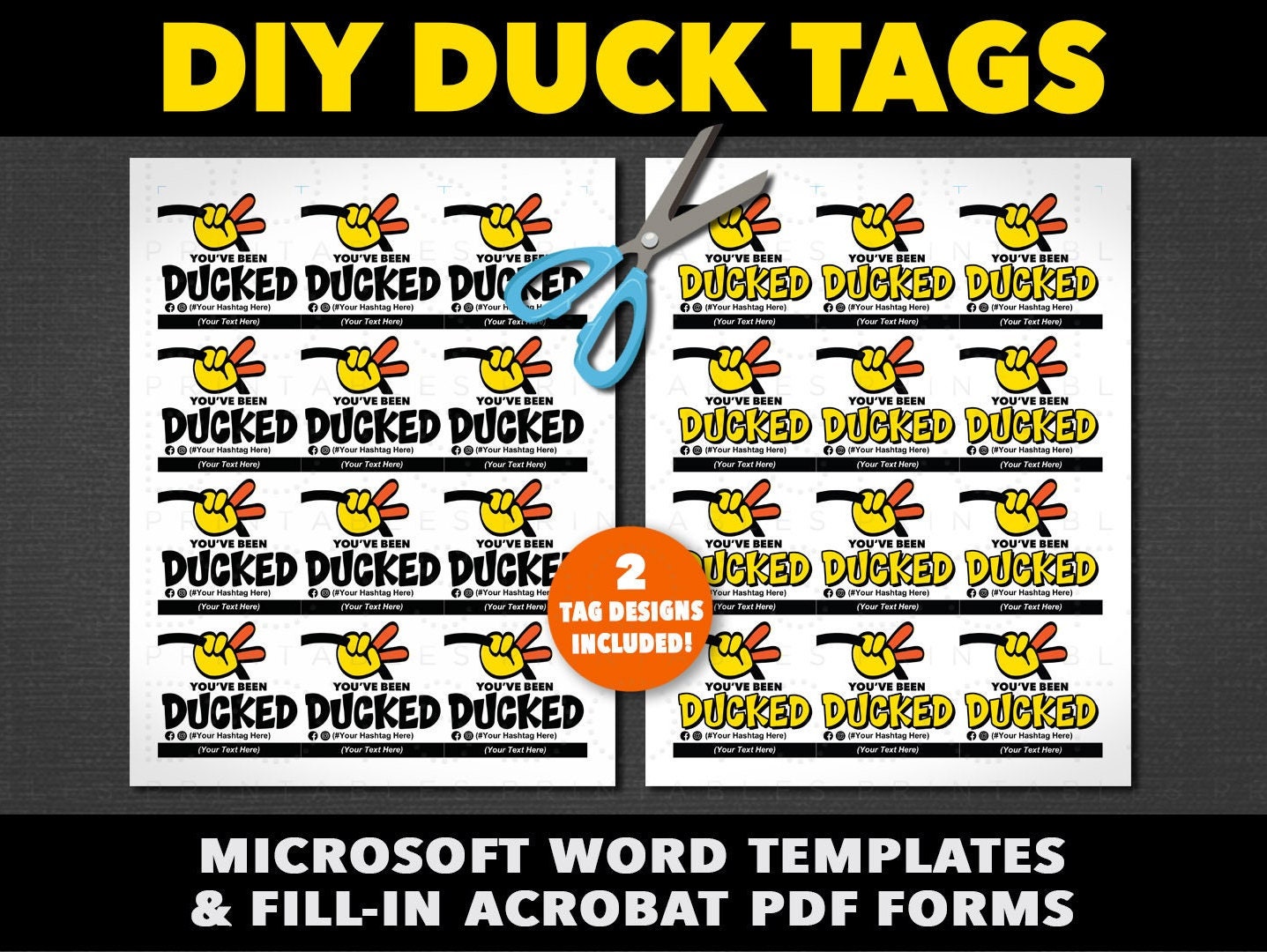 Editable Duck Duck Tags - You've Been Ducked - Peace Sign Duck ...