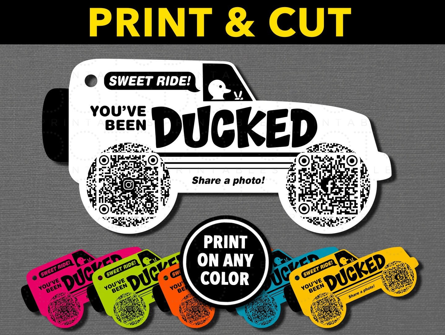 Duck Tags / You've Been Ducked Shape With QR Code Wheels. Printable Jpg ...