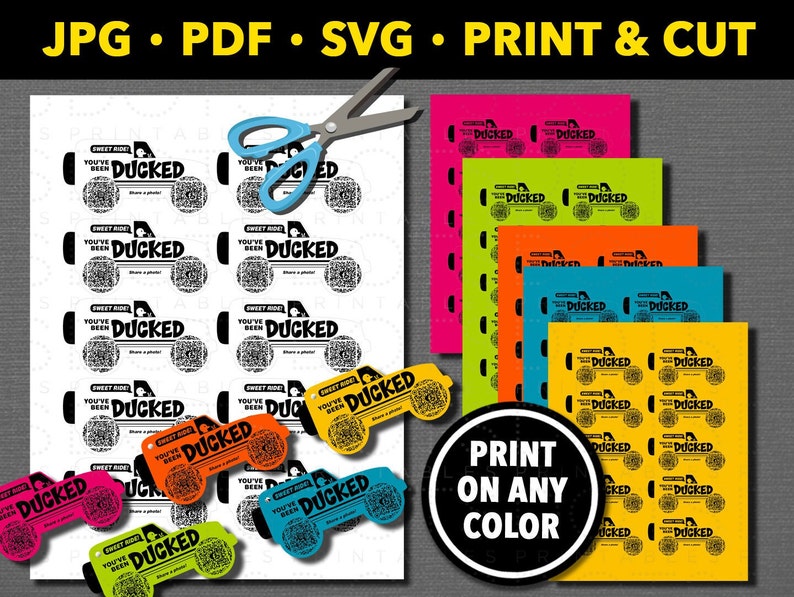 Duck Tags / You've Been Ducked Shape With QR Code Wheels. Printable Jpg ...