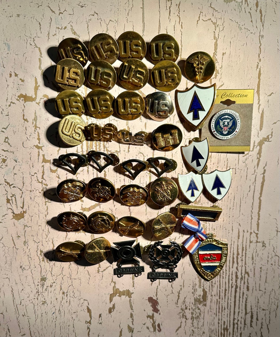 Vintage, WWII, US Army, Military, Enlisted, Lapel, Hat, Pins, Lot of 40 ...