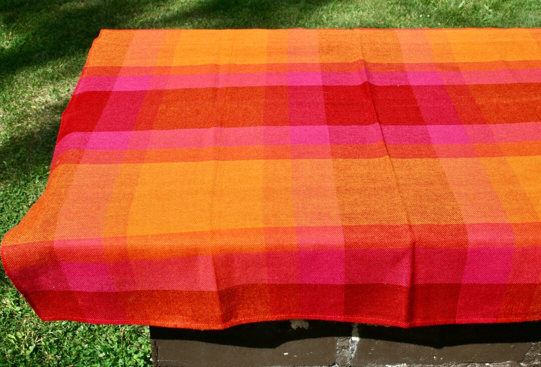 Swedish Vintage Red Orange Colors Tablecloth. Thin Woven Acrylic Fabric ...
