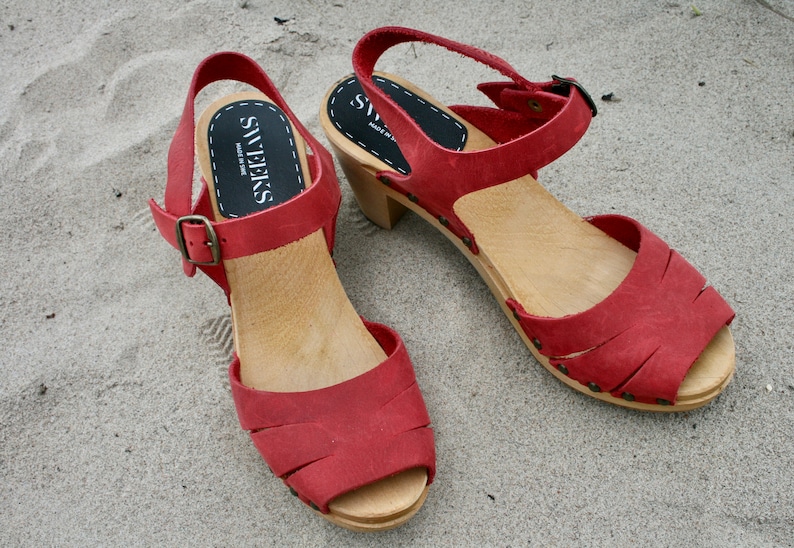 Vintage Swedish Wood and Leather Clog Sandals. Designed in Sweden. Size ...