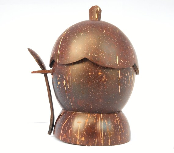 Coconut Shell Salt Pot With Lid Salt Pot Handmade Kitchen - Etsy