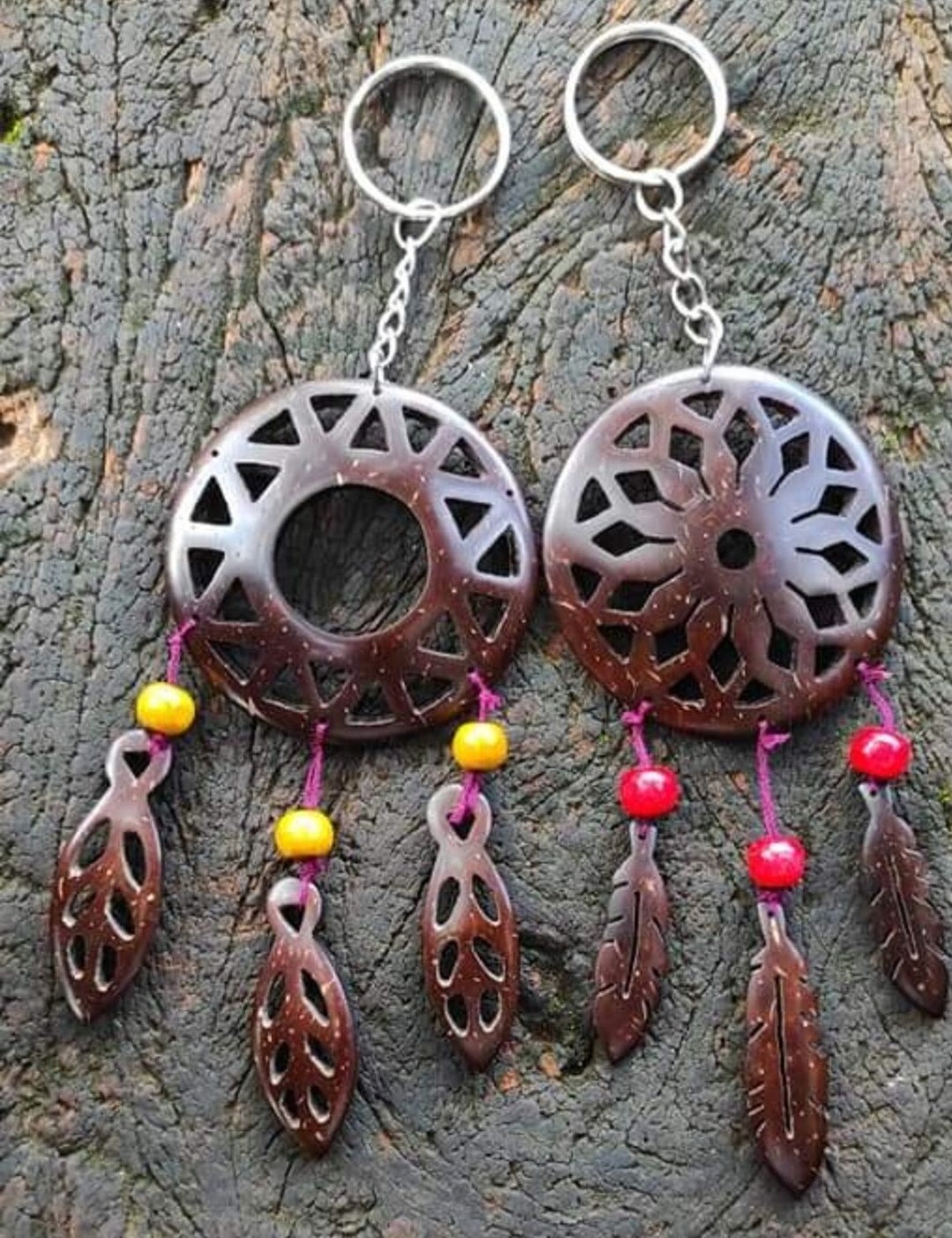 Natural Coconut Keychain Coconut Shell Keychain Wooden Key Tag Coconut ...