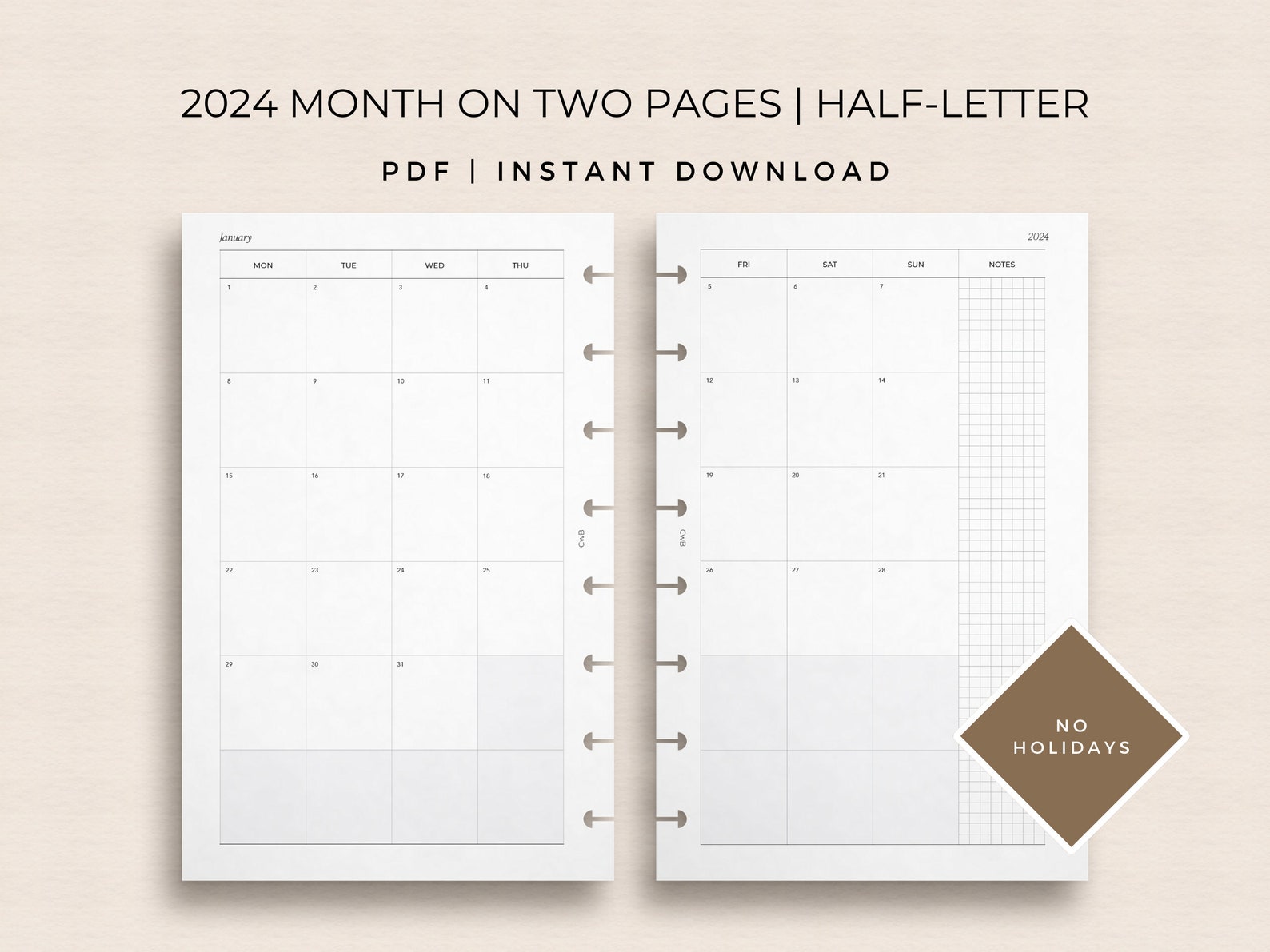 2024 Planner Bundle Printable PDF Half Letter Dated Inserts Aesthetic ...