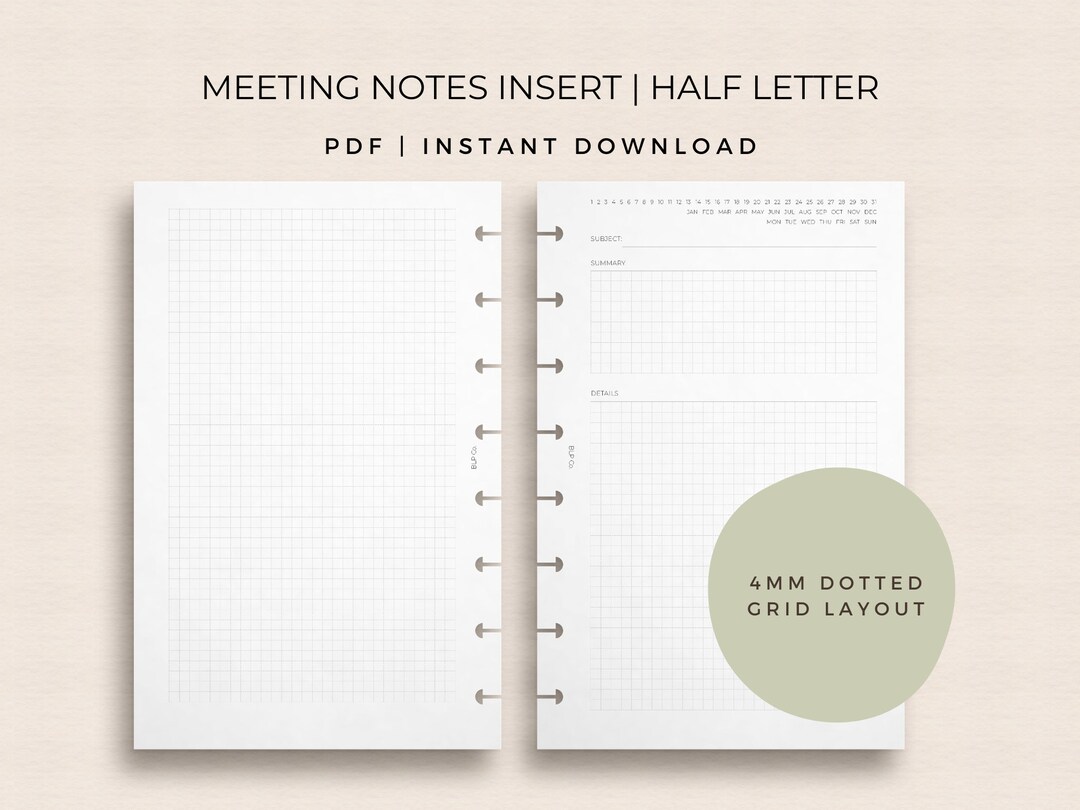 Meeting Notes 4MM Graph Layout, Printable Planner Insert, Discbound ...