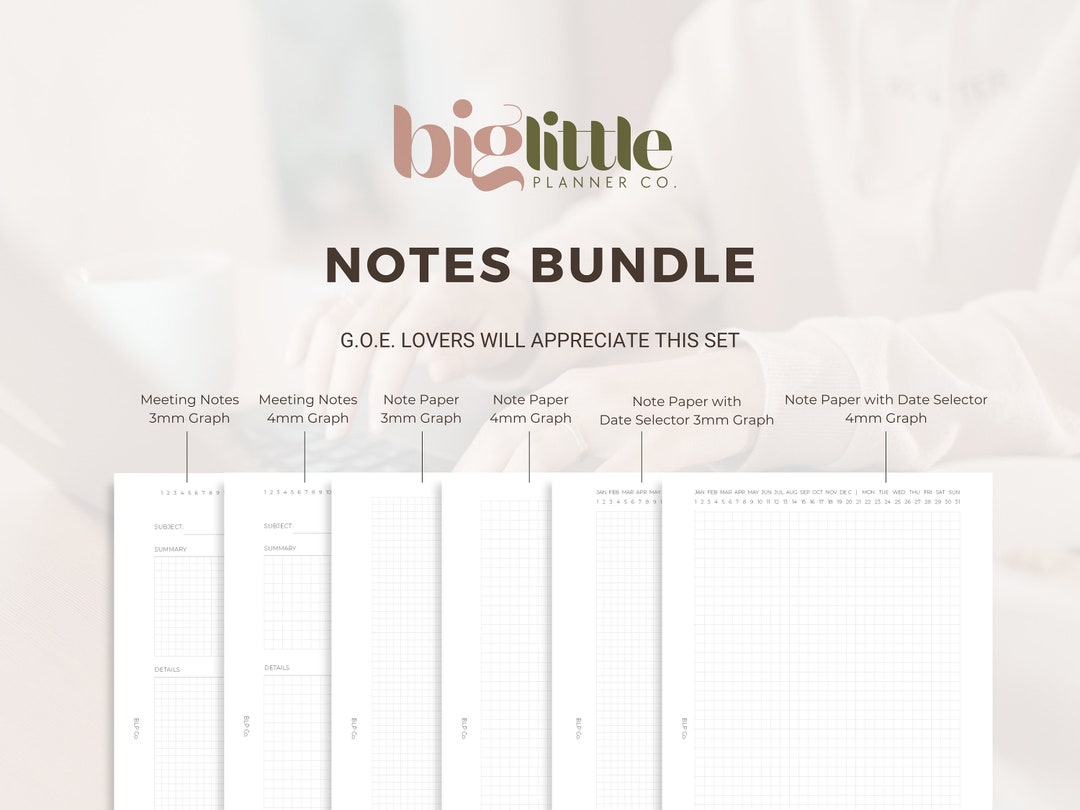 Note Paper Bundle, Printable Meeting Notes, Note Grid and Executive ...