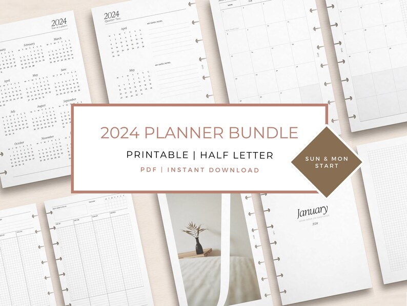 2024 Planner Bundle: Printable Planner Inserts, Discbound Half Letter ...