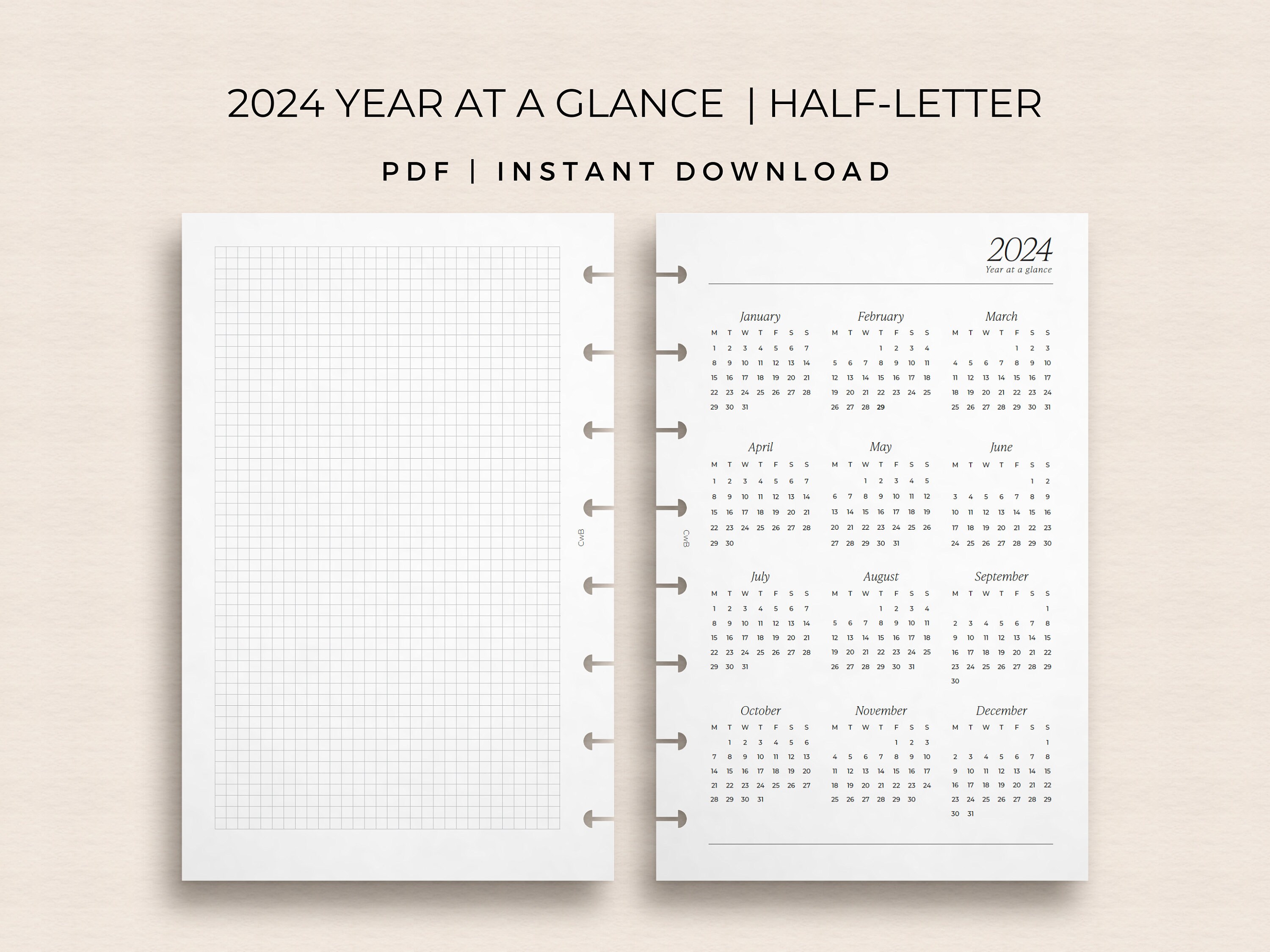 2024 Printable Planner Insert Bundle Half Letter Discbound Planner ...
