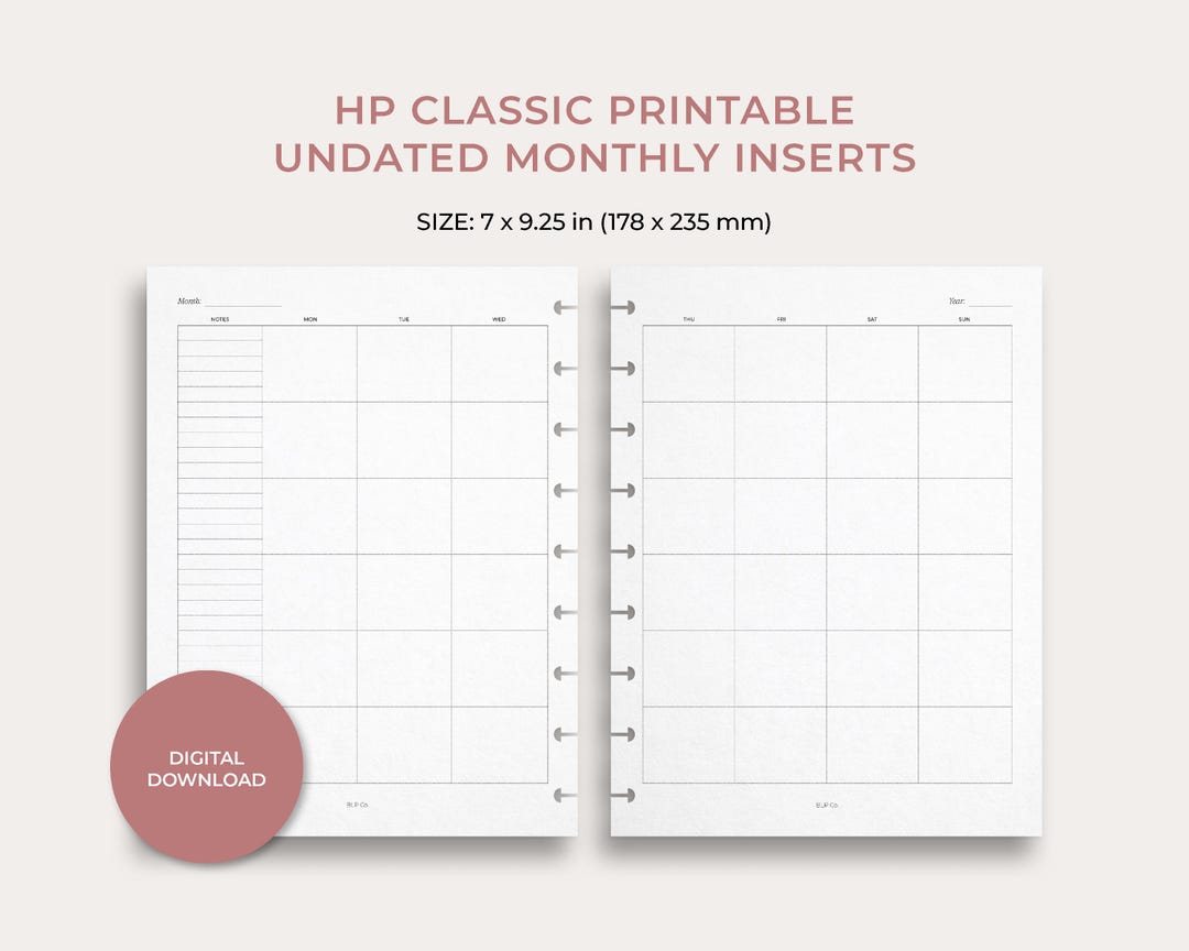 Undated Monthly Planner, Calendar on Two Pages, Happy Planner Discbound ...