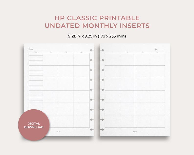 Undated Monthly Planner, Calendar on Two Pages, Happy Planner Discbound ...