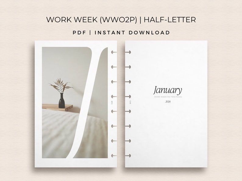 Printable 2024 Dated Planner Inserts Half Letter Work Week on Two Pages WWO2P Printable Planner ...