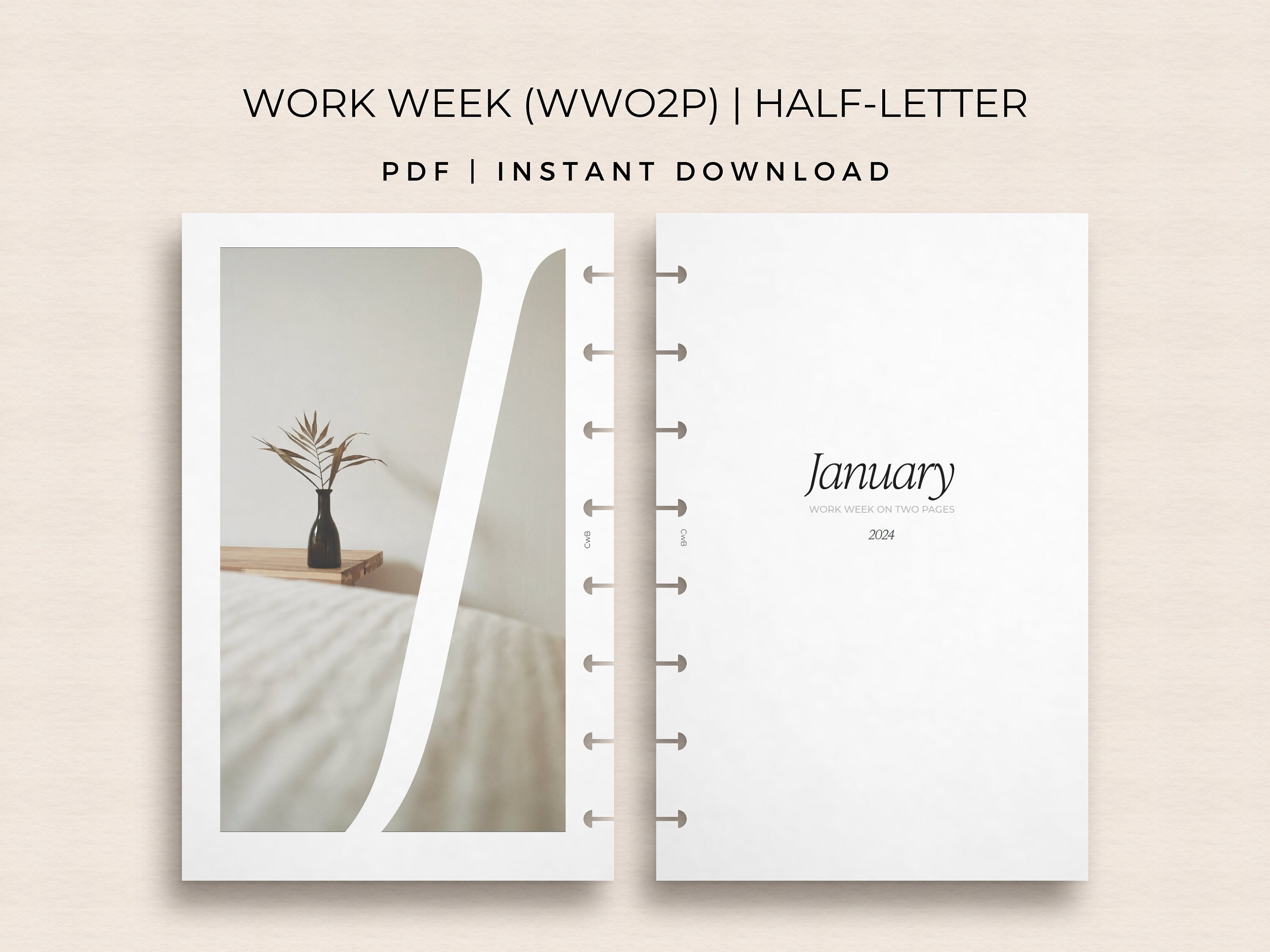 Printable 2024 Dated Planner Inserts Half Letter Work Week on Two Pages ...