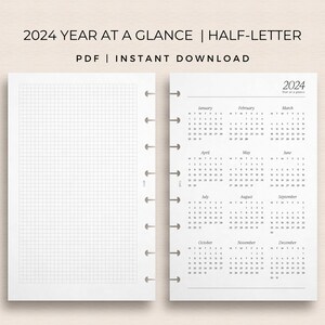 Printable One Page 2024 Calendar Planner Insert, Year at a Glance Half ...