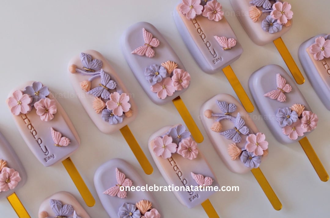 Floral & Butterfly Cakesicles, Custom Color, Butterfly Garden ...