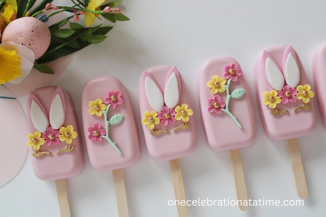 Easter Bunny & Floral Themed Cakesicles, Easter Cakesicles, Cake Pops ...