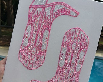 Coastal Cowgirl Blue Floral Print Rhinestone Cowgirl Boot Wall Art ...