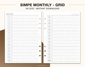 Undated Monthly Overview A5 Size Printable Monthly Planner Inserts A5 ...
