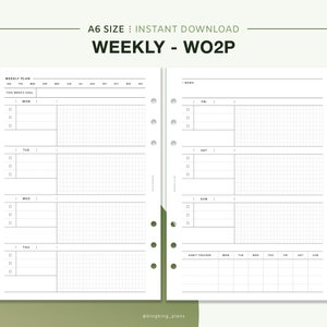 A6 Size : Weekly Undated Planner WO2P Week on Two Pages | Etsy