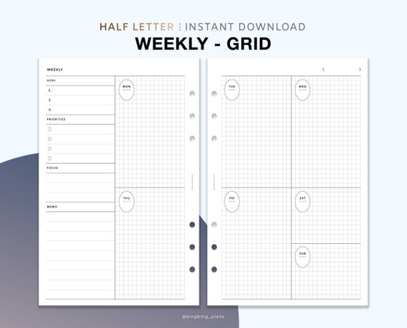 Weekly Planner Printable Planner Inserts Half Letter WO2P | Etsy